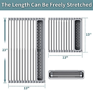 SINOART Sink Kitchen Roll Up Dish Drying Rack Roll Up Sink Drying Rack Portable Dish Rack Dishwasher SUS304 Stainless Steel Dish Drying Rack (Extended 13" x 23", Closed 13" x 13" - Expandable)