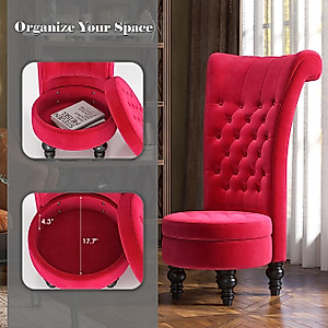 MU Retro High Back Armless Chair, Velvet Royal Furniture Chair, Upholstered Tufted Accent Seat for Living Room, Dressing Room, Bedroom, Red