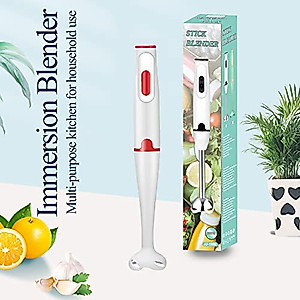 TIKABABA Electric Hand Immersion Blender with 400W Turbo Mode,mixing Smoothies,Purees,Soups,Sauces by 2 Stainless Steel Blades(Red)