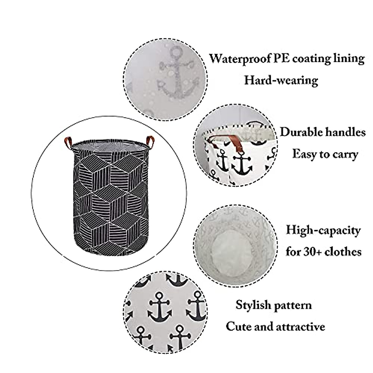 Large Laundry Basket, Baby Laundry Basket, Waterproof Laundry Hamper, Foldable Clothes Hamper, Collapsible Laundry Baskets. Teen Hamper, Perfect for Dirty Clothes and Toys. (Black diamond)