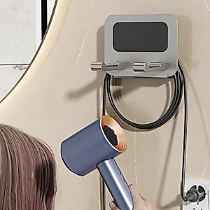 GQOG Hair Dryer Holder Adhesive Wall Mount Space Aluminum Blow Dryer Stand(Single Holder)