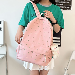 kakarin choyx Kawaii Backpack Mori Art Floral Backpack With Pendant 16.1 Inch Aesthetic Backpack Cute Backpack Classic Casual Computer Backpack (Pink)