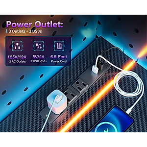 MOTPK Small Gaming Desk with LED Lights & Power Outlet, Computer Desk 39inch for Small Space, Cheap Gaming Table with Carbon Fiber Texture, Kids Desk Gift for Boys Men, Black