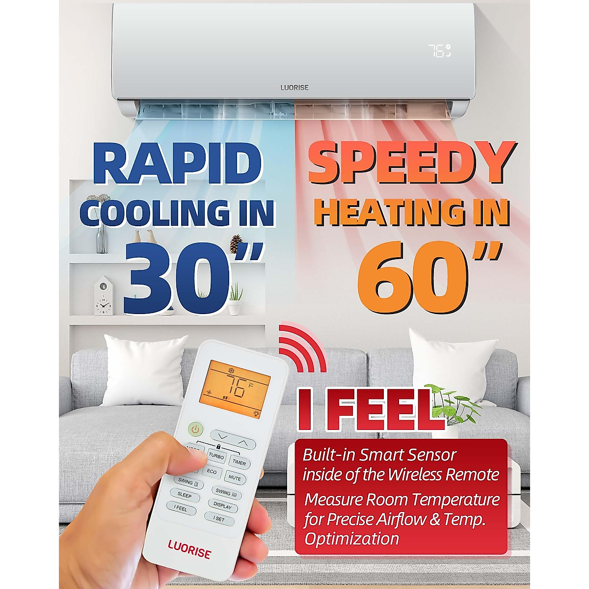 LUORISE 12000 BTU WiFi Mini Split AC/Heating System, Ductless Air Conditioner, 19 SEER2 Energy Efficient Inverter AC, Cools Up to 550 Sq.Ft, Pre-Charged Heat Pump & 16.4ft Installation Kits, 115V