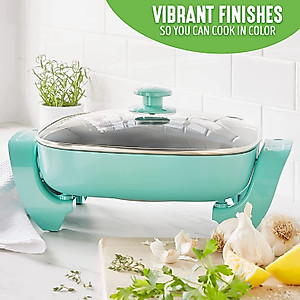 12" Ceramic Nonstick Electric Skillet - Square with Glass Lid, Dishwasher Safe, Turquoise