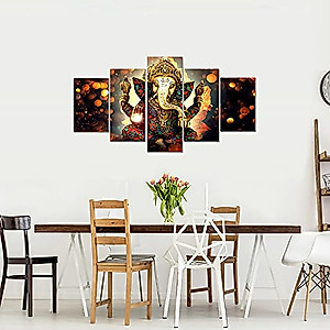 LiftGather 5pcs / set waterproof canvas painting elephant trunk God Ganesha HD print home wall hanging art prints modular pictures
