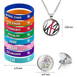 eTel Like Stray Kids Gifts Set, Including Drawstring Bag Backpack, Necklace, Earrings, Bracelets, Button Pins, Lanyard ID Holder, Keychain, Phone Ring Holder, Cartoon Badge