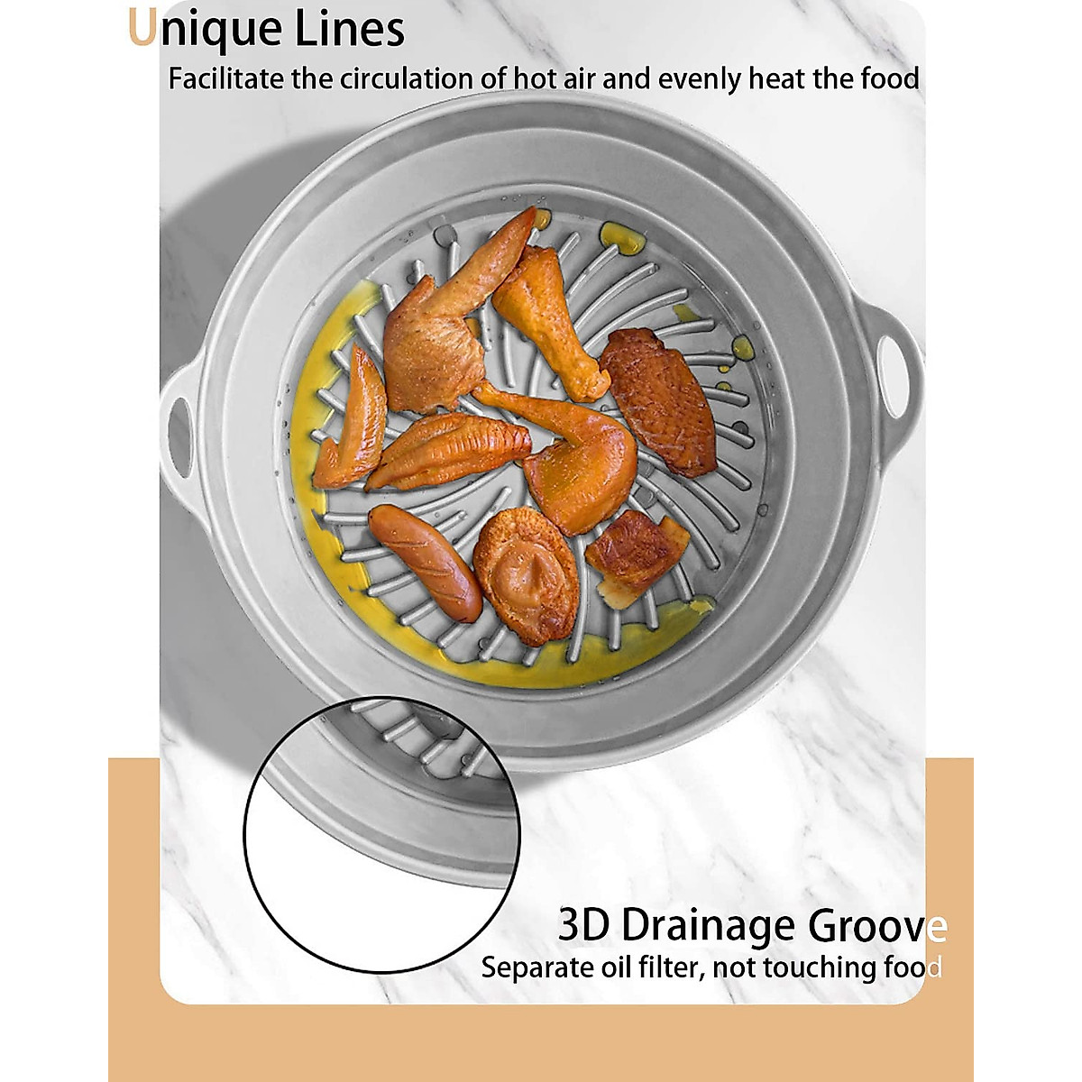 2-Pack, 7.9inch Air Fryer Silicone Liners Reusable, Foldable Air Fryer Silicone Basket, Heat Resistant Air Fryer Oven Accessories, Easy Cleaning Air Fryers Pot for 3-5 Qt Air Fryer (Grey)