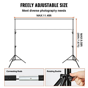 VEVOR 12 x 10 ft Heavy Duty Backdrop Stand, Height Adjustable Photography Backdrop Stand, Background Support System with 6 Clamps and A Carry Bag, for Party, Wedding, Display, Photo
