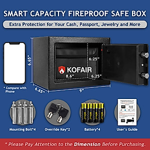 KOFAIR Safe Box for Home Safe (0.23 Cubic Feet) with Fireproof Bag, Personal Safe Box for Money Safe for Cash Saving, Mini Safe Box with Key, Digital Safety Box with Light, Money Lock Box