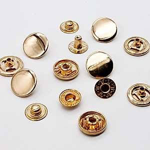 12 Sets Heavy Duty Leather Snap Fasteners Kit, 15mm Metal Snap Buttons Kit Press Studs with 4 Install Tools, Leather Rivets and Snaps for Clothing, Leather, Jeans, Jackets, Bracelets, Bags (Gold)