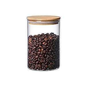 MOLFUJ 960 ML / 32 FL Oz Glass Storage Container with Wood Lid, Stackable Clear Decorative Organizer Bottle Canister Pantry Jar with Air Tight Wooden Lid for Food, Coffee, Candy, Sugar, Salt, Tea