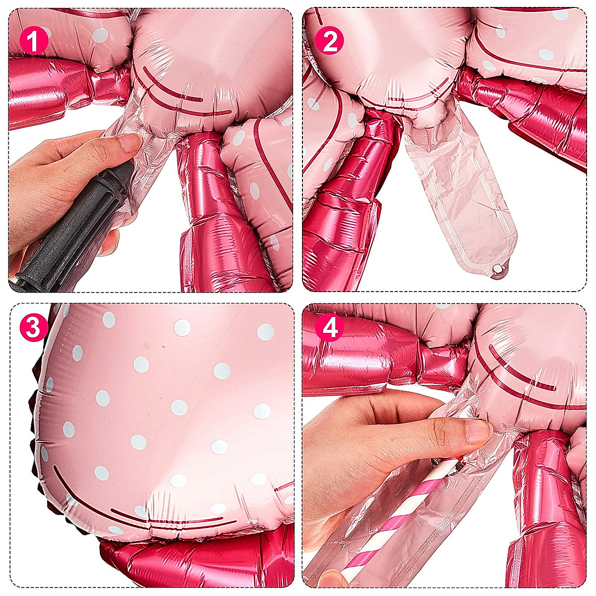 12 Pieces Bow Balloons Mouse Party Decoration Bowtie Pink Balloon Jumbo Bow Foil Balloon Polka Dots Bow Foil Mylar Balloons for Wedding Bridal Shower Gender Reveal Balloon Party Decoration