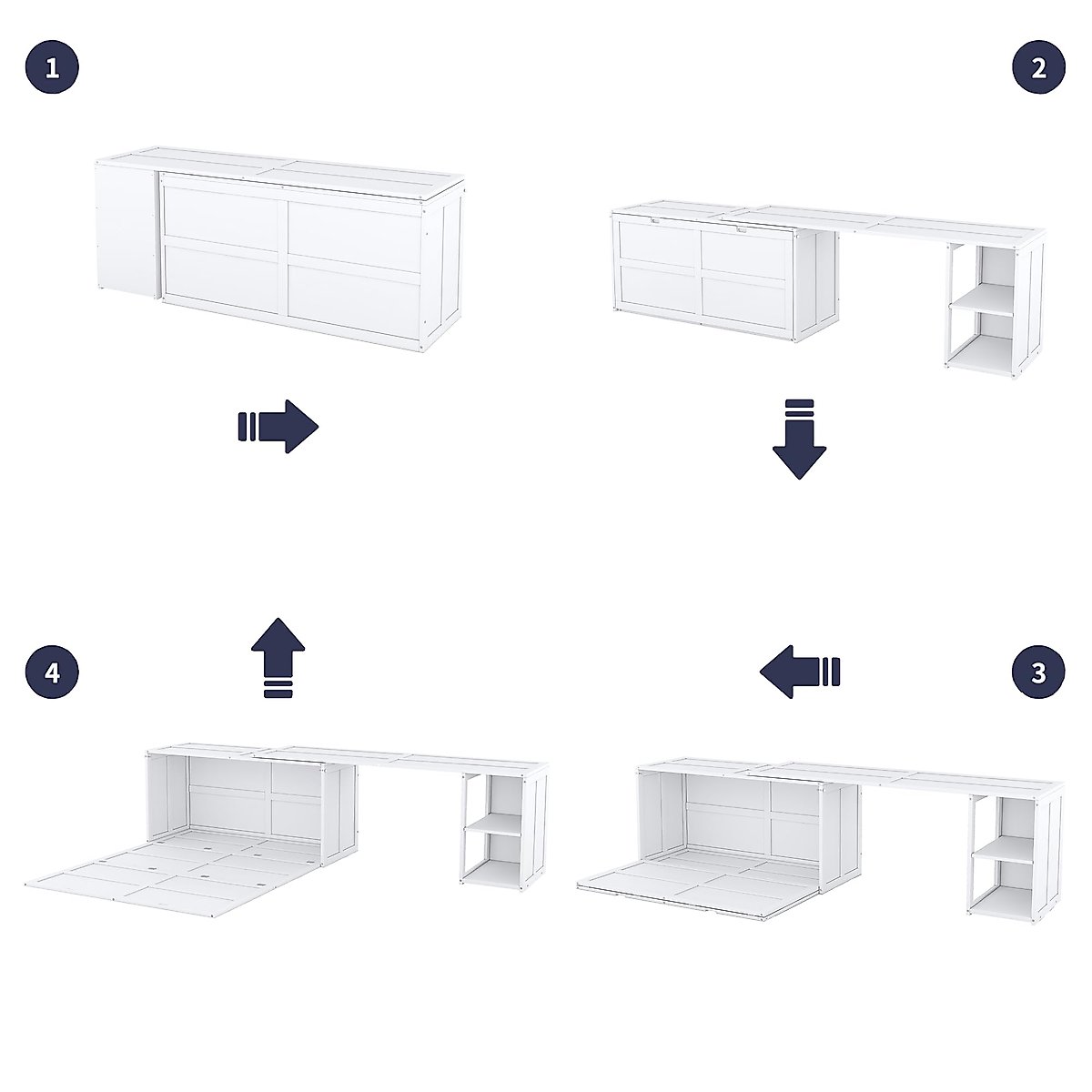 Murphy Bed with Rotable Desk,Queen Size Space-saving Platform Bed Frame with Storage Desk for Bedroom,Easy to Assembly, No Need Spring Box (White)