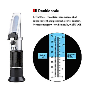Wine Refractometer,V-Resourcing Hand Held Brix/Alcohol Refractometer with ATC for Wine Making Homebrew Kit, Dual Scale(Brix 0-40%, Alcohol 0-25%)