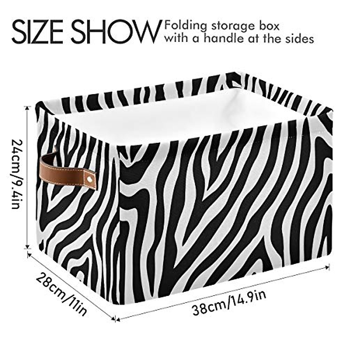Abstract Animal Zebra Print Large Storage Basket Collapsible Storage Bin Organizer Cube Laundry Hamper for Clothes Bedroom Nursery Toys Shelf College Dorm
