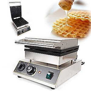 Commercial Belgian Waffle Iron, 4 Grids 1750W Stainless Steel Nonstick Double Side Waffle Maker Machine Electric Round Waffle Baker for Bakery, Restaurant, Snack Bar, Home