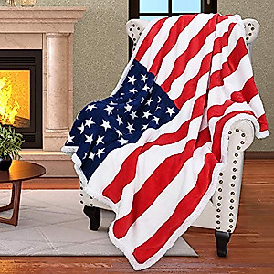 Catalonia Patriotic US Flag Blanket, American National Flag Throws, Sherpa Fleece Reversible Blanket for Couch Bed Decor, 4th of July Citizenship Veteran Gift