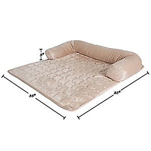 PETMAKER Furniture Protector Pet Cover for Dogs and Cats with Shredded Memory Foam filled 3-Sided Bolster Soft Plush Fabric Â– 35Â” x 35Â” Beige, Large