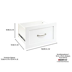 ClosetMaid SuiteSymphony Wood Drawer Add On Accessory, Shaker Style, for Storage, Closet, Clothes, 16" X 10", Pure White