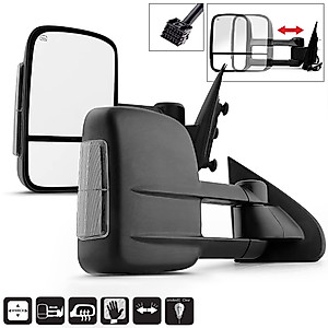 ACANII - Telescoping POWER HEAT Smoke LED Towing Mirrors Passenger+Driver For 2014-2017 Chevy Silverado/GMC Sierra