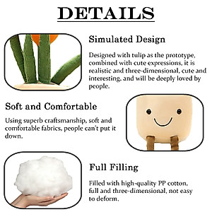 zhidiloveyou Tulip Plant Plush Toy, Stuffed Orange Flower Pot, Kawaii Plushie for Kids 13.78"