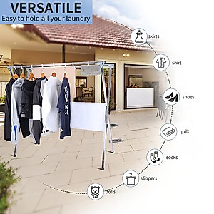 DAMGOLOZA Clothes Drying Rack, 95 Inches Portable Heavy Duty Stainless Steel Laundry Drying Rack, Foldable & Length Adjustable with 20 Windproof Hooks for Indoor Outdoor