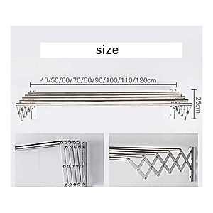 XMCX Wall Mounted Laundry Drying Rack 304 Stainless Steel 5 Rods Collapsible Dryer Towel Rack Home Folding Washing Line Clothes Airer Easy Storage for Indoor Outdoor (Size : 120cm/47.2in)