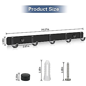 evory 2 Pack Coat Rack Wall Mounted with 5 Coat Hooks, Heavy Duty Aluminum Wall Hooks for Hanging Towel Hat Purse Robes Clothes in Bathroom Kitchen Entryway, Black