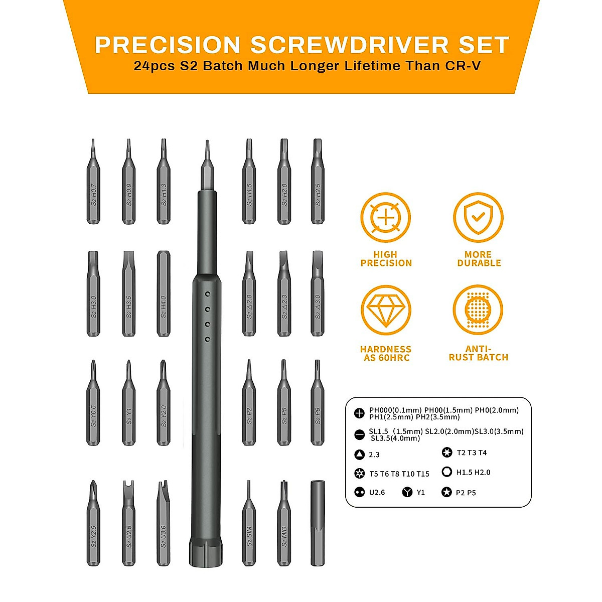 WINHUNT 24 in 1 Premium Precision Screwdriver Set, Mini Screwdriver Set Magnetic, Eyeglass Repair Kit with Phillips Head, Small Screwdriver for Electronics, PC,Watch