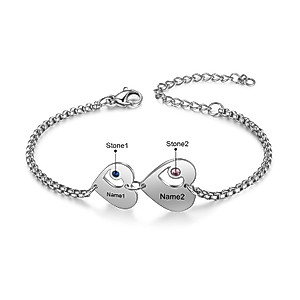 Giftider Personalized Name Bracelet for Women, Mothers Bracelet Custom Love Heart Charm Bracelet with 1-6 Birthstones Name Bracelet for Mom Jewelry Gift for Girls Wife Girlfriend (2 Name)