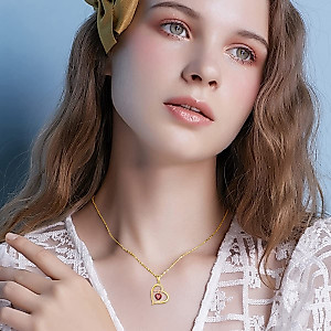 Ayafee 14K Gold Love Heart Pendant Necklace with Garnet, Heartbeat Necklace Valentine's Day Anniversary Jewelry Gift for Wife Girlfriend