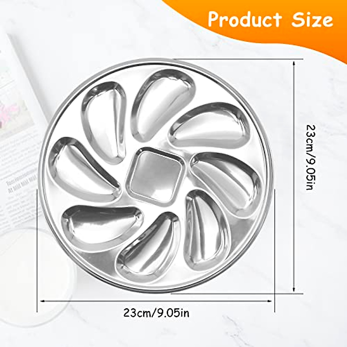 UOIENRT 3 Pack Oyster Plate, Stainless Steel 8 Slots Oyster Grill Pan with Center Slot Multi-Functional Grill Pan for Oysters and Scallop, Sauce and Lemon(Silver)