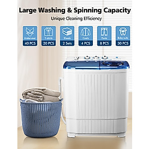 Cucina Magica Portable Twin Tub Washing Machine - 28Lbs Capacity for Apartments, RVs, Dorms, and Camping - 18Lbs Washer, 10Lbs Spinner Combo, Quiet with Drain Pump, Semi-Automatic Control