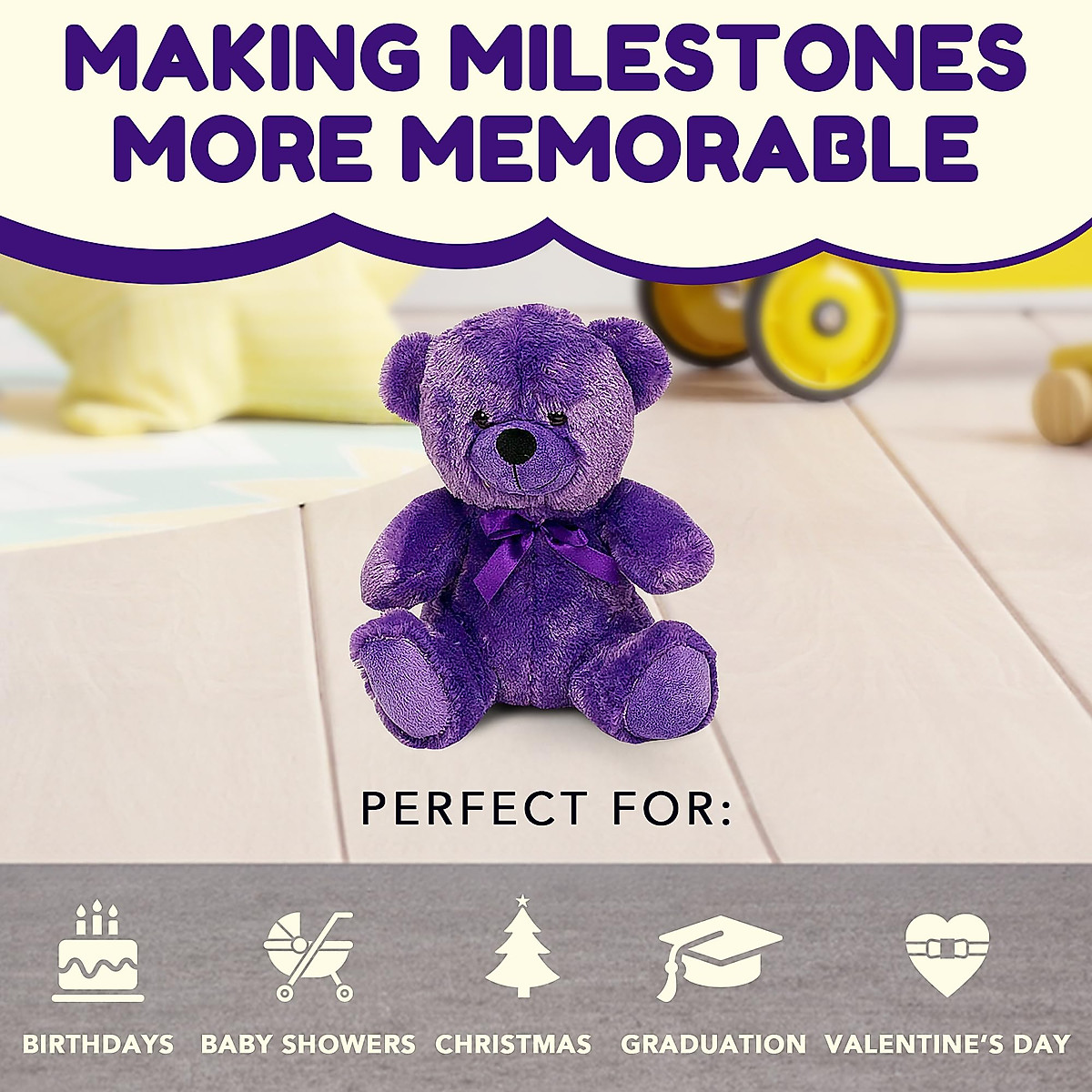 Grandma Smiley's Plush Best Friends Super Color Purple Teddy Bear Stuffed Animal, 9-inch Hypoallergenic Small Teddy Bears for Christmas, Newborn Baby Shower, Girlfriend, Boyfriend, Graduation