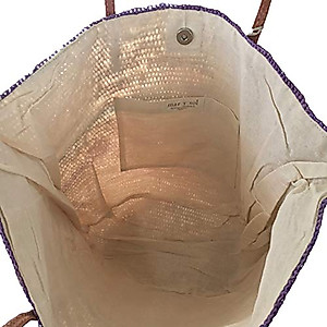 Mar Y Sol Cielo Striped Crocheted Raffia Straw Carryall Tote Bag, Natural/Multi