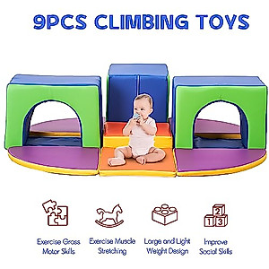 Foam Climbing Blocks for Toddlers, 9pcs Climbing Toys for Toddlers for Climb,Crawl and Slide, Toddler Climbing Toys Indoor for Nursery, Living Room, Children's Room (9pcs)