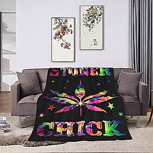 Stoner Chick 420 Weed Leaf Marijuana Pot Leaf Adult Kids Fleece Blanket Throw Blanket for Bedding Living Room Decor Sofa Blanket 80"X60"