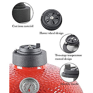 VANKEY Cast Iron Vented Chimney Cap for Kamado Joe Dual Function Metal Top,Kamado Joe Accessories Daisy Wheel for Classic & Big Joe Series Kamado Joe Damper Chimney Cap Kamado Joe Replacement Parts