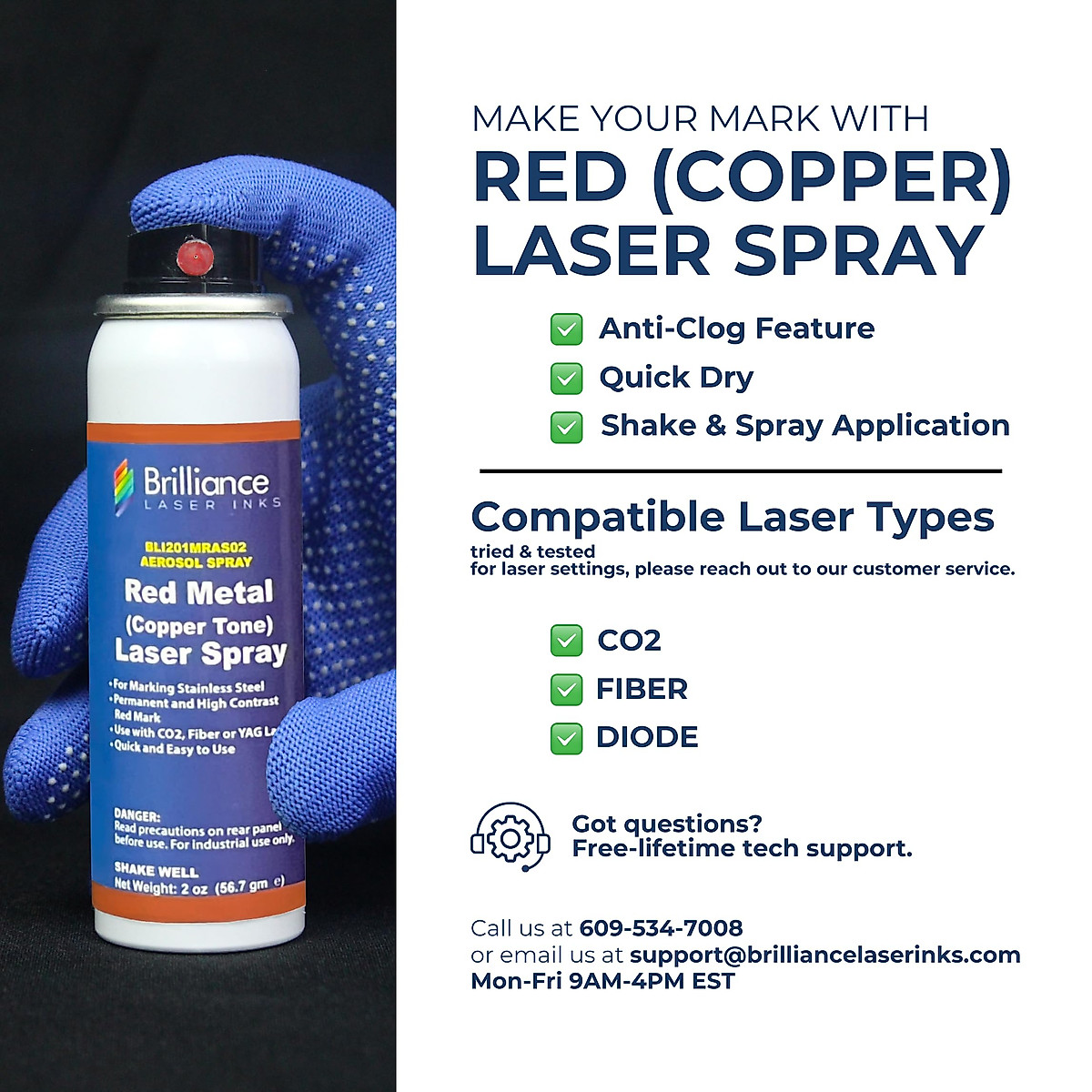 Brilliance Laser Inks 2 Oz Laser Marking Spray - Copper Tone Red, Permanent High Contrast Metal Engraving Aerosol for Fiber, YAG, Diode, and CO2 Laser Engraver Machine, BLI202