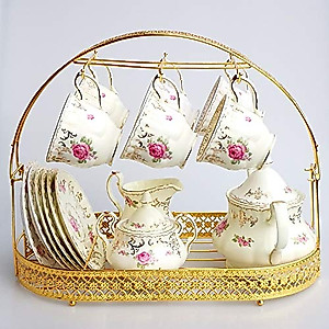 Piscepio Mug Holder Coffee Mug Rack Coffee Cup Holder Stand Dishes Organizer Wrought Iron Mug Drainer Storage Drying Rack for Counter Cabinet Table Kitchen Restaurant Office (Gold A)