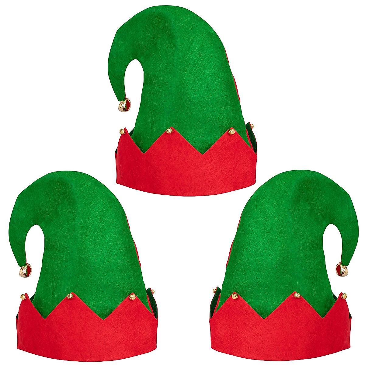 Moon Boat 3Pack Christmas Elf Felt Hat - Jingle Bells Xmas Holiday Party Costume Favors Gifts Accessoriess