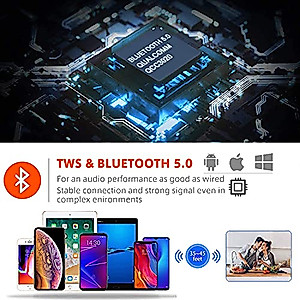 Bluetooth Earbuds for iOS & Android Phones, Bluetooth 5.0 in-Ear Headphones with Extra Bass, Built-in Mic, Touch Control, USB Charging Case, 30hr Battery Earphones, Waterproof for Sport