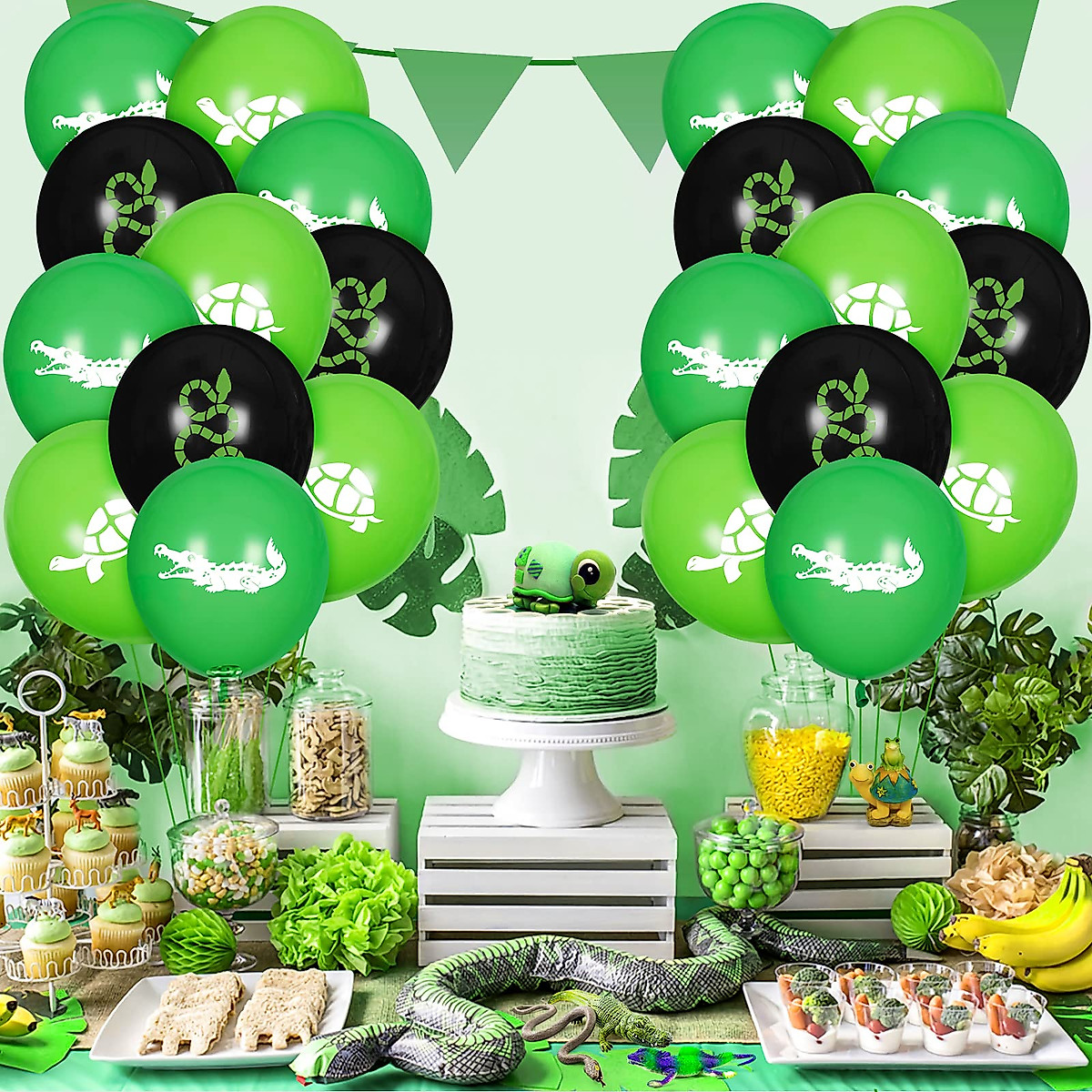 40 PCS Reptile Swamp Birthday Party Balloons Decorations Jungle Wild One Party Decorations Safari Animals Lizard Snake Turtle Alligator Themed Balloons for Kids Birthday Baby Shower Party Supplies