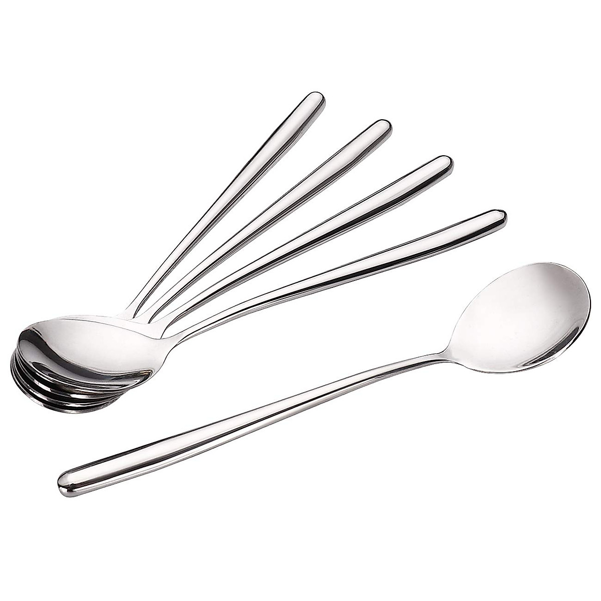 Miupoo Spoons,Stainless Steel Long handled soup spoons,Silver,10 Piece (8.7x1.6 Inches)