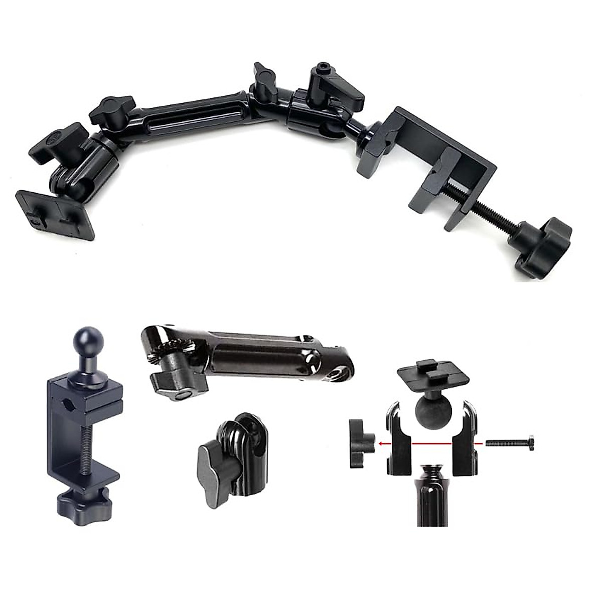 ChargerCity Heavy Duty 4-Way Adjust Aluminum Alloy Pole/Bar Music Mic Microphone Stand Clamp Mount for iPad Pro Air Mini Galaxy Surface Pro 7-12" Tablets (Good for Uber Eat Doordash Postmate salso)