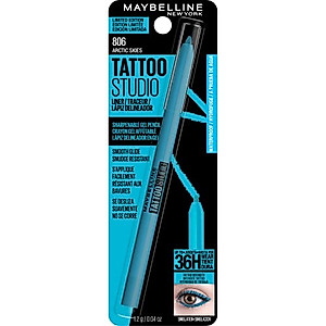 Maybelline New York Tattoo Studio Long-Lasting Sharpenable Eyeliner Pencil, Glide on Smooth Gel Pigments with 36 Hour Wear, Waterproof, Arctic Skies, 0.04 oz
