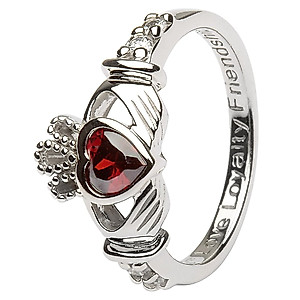 January Birth Month Silver Claddagh Ring LS-SL90-1 - Size: 4.5 Made in Ireland.