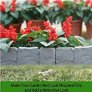 20pcs Plastic Stone Effect Garden Fence Decorative Flower Bed Border Edging Grey Interlocking Lawn Landscape Stakes