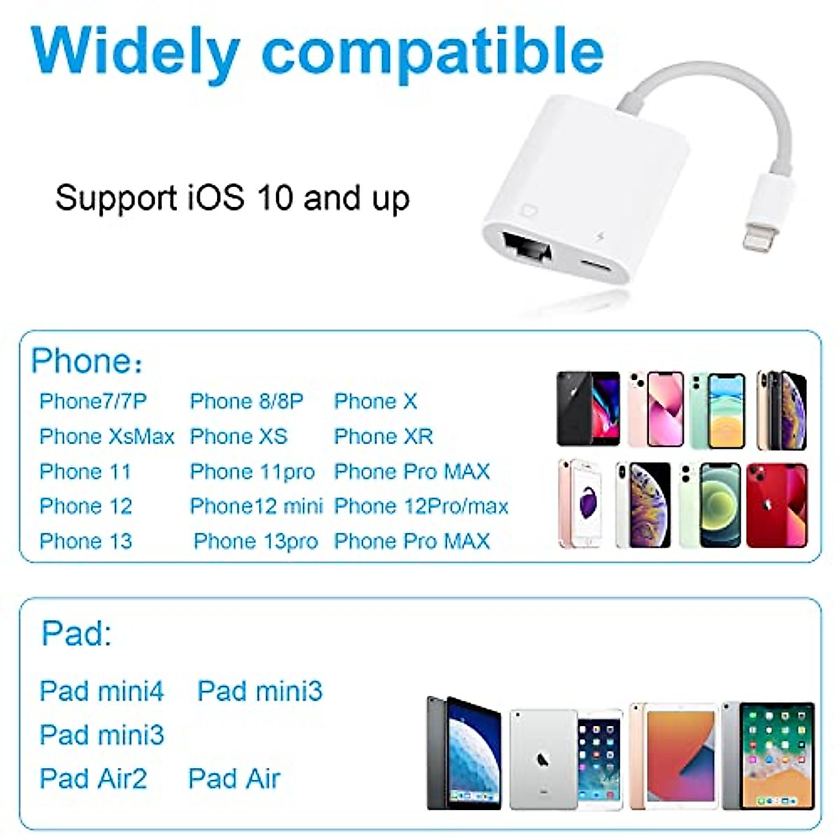 RJ45 Ethernet Adapter for lPhone[Compatible with Apple MFi Certified],10/100Mbps,Support iOS 15, Ethernet Adapter with Charge Port